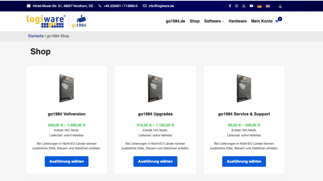 Entdecken Sie unseren neuen Online-Shop - go1984 Videoüberwachung VMS System für IP Kameras